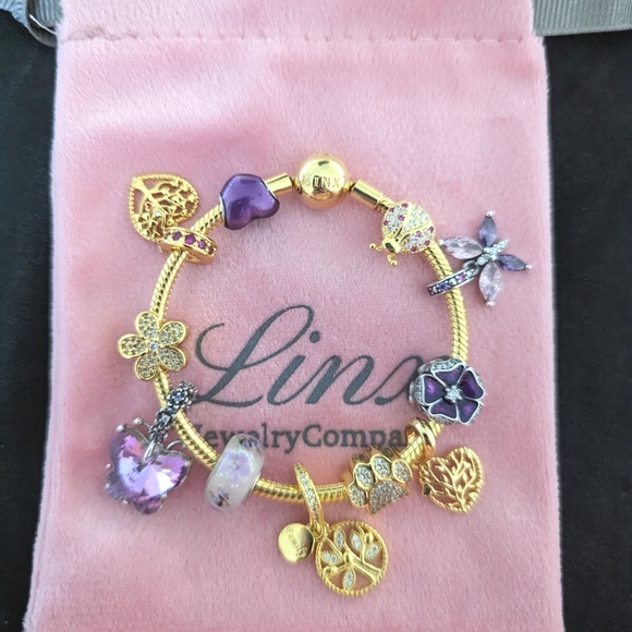 Linx | Jewelry | Linx Yellow Gold Bracelet With Purple Themed Charms ...